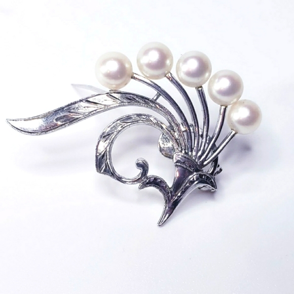 Accessories | Modernist Engraved Sterling Silver Splay Pearl Brooch Pin ...